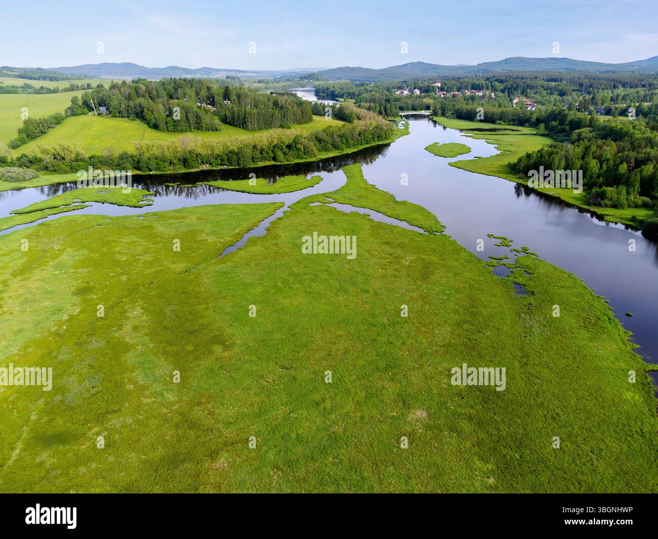 River meander of the Vltava in the Vltava valley near Nova Pec in the ...