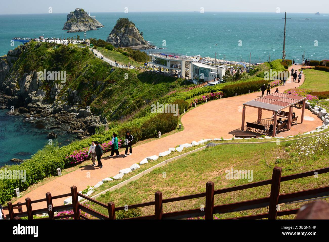Oryukdo skywalk and the islands of Oryukdo archipelago. View from ...