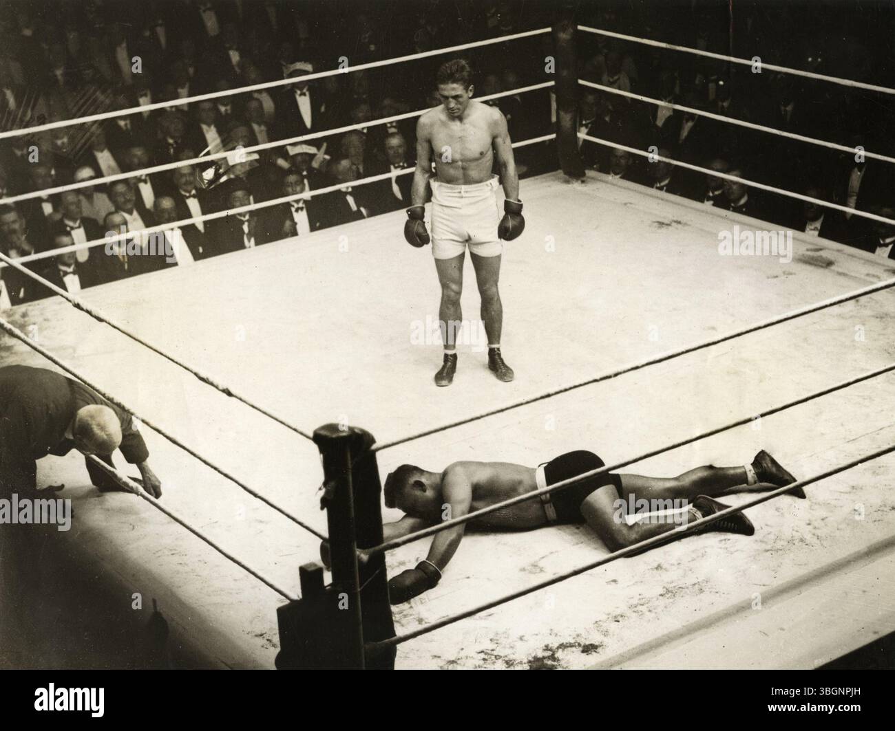 London, England, December, 1919. Boxing match Georges Carpentier knocks ...