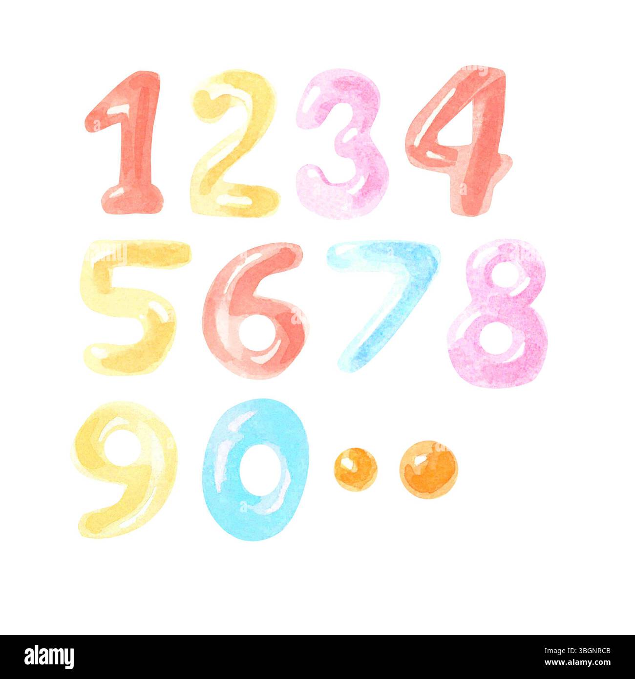 Watercolor hand drawn set with colorful numbers Stock Photo - Alamy
