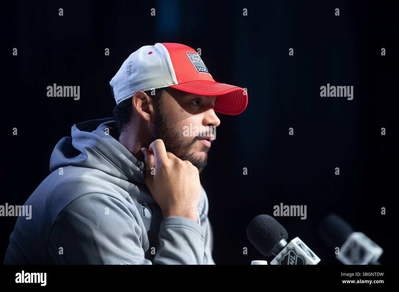 Florida Panthers' Seth Jones speaks during a news conference for the ...