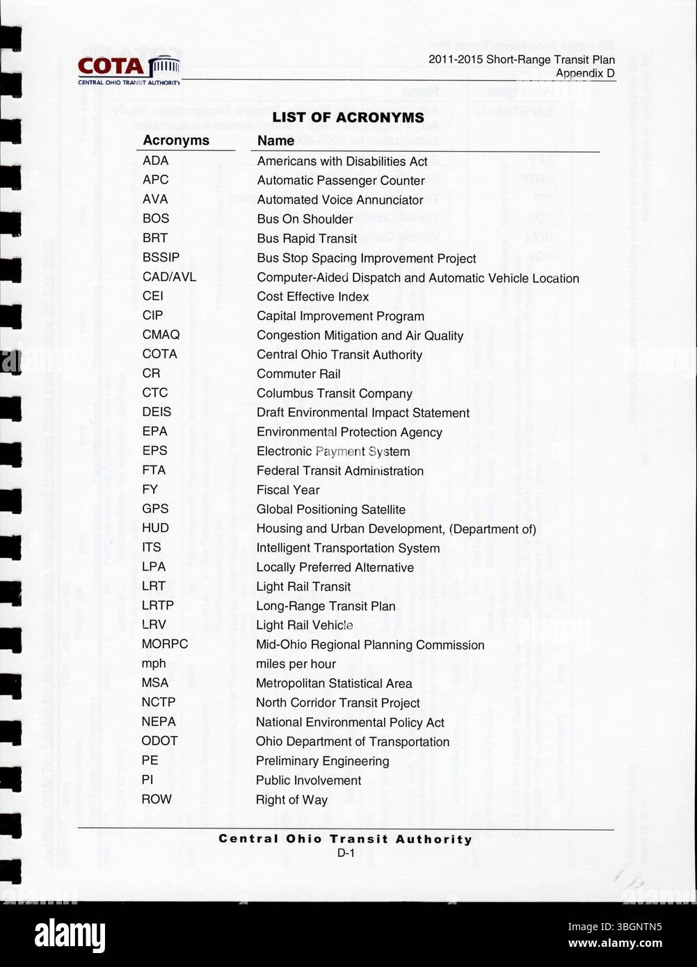 The 2011-2015 COTA Short-range Transit Plan analyzes the transit market ...