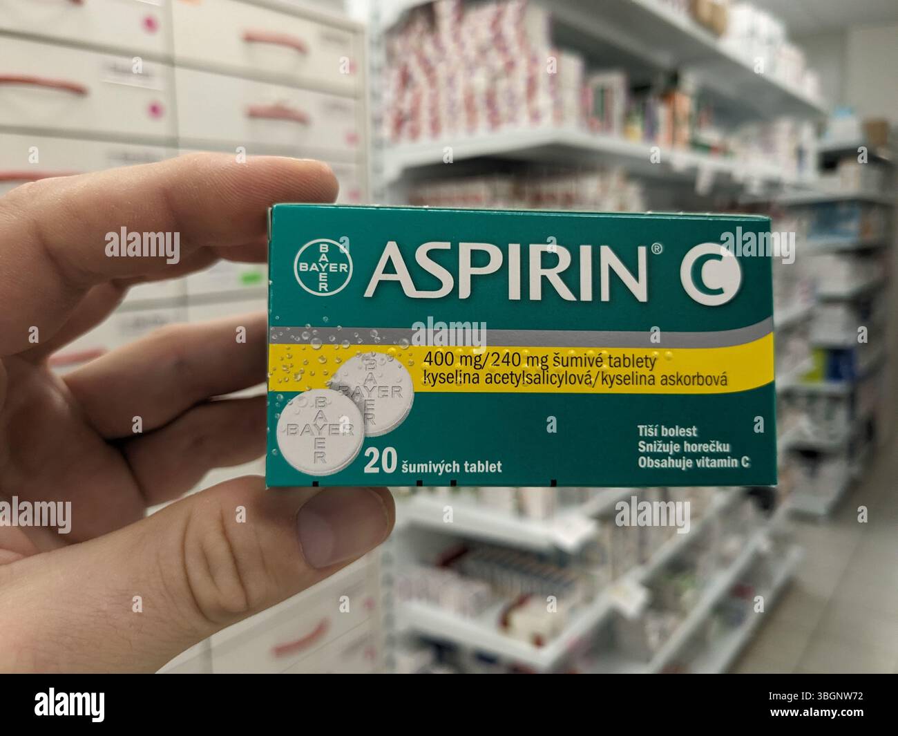Prague, Czech Republic -August 25 2024: ASPIRIN box of medication with ...