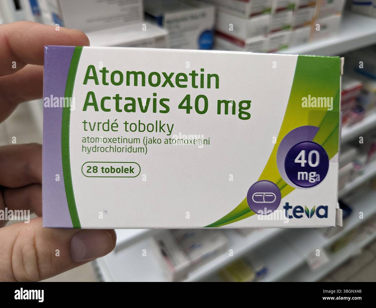 Prague, Czech Republic-July 9 2024: Atomoxetin Actavis box of ...