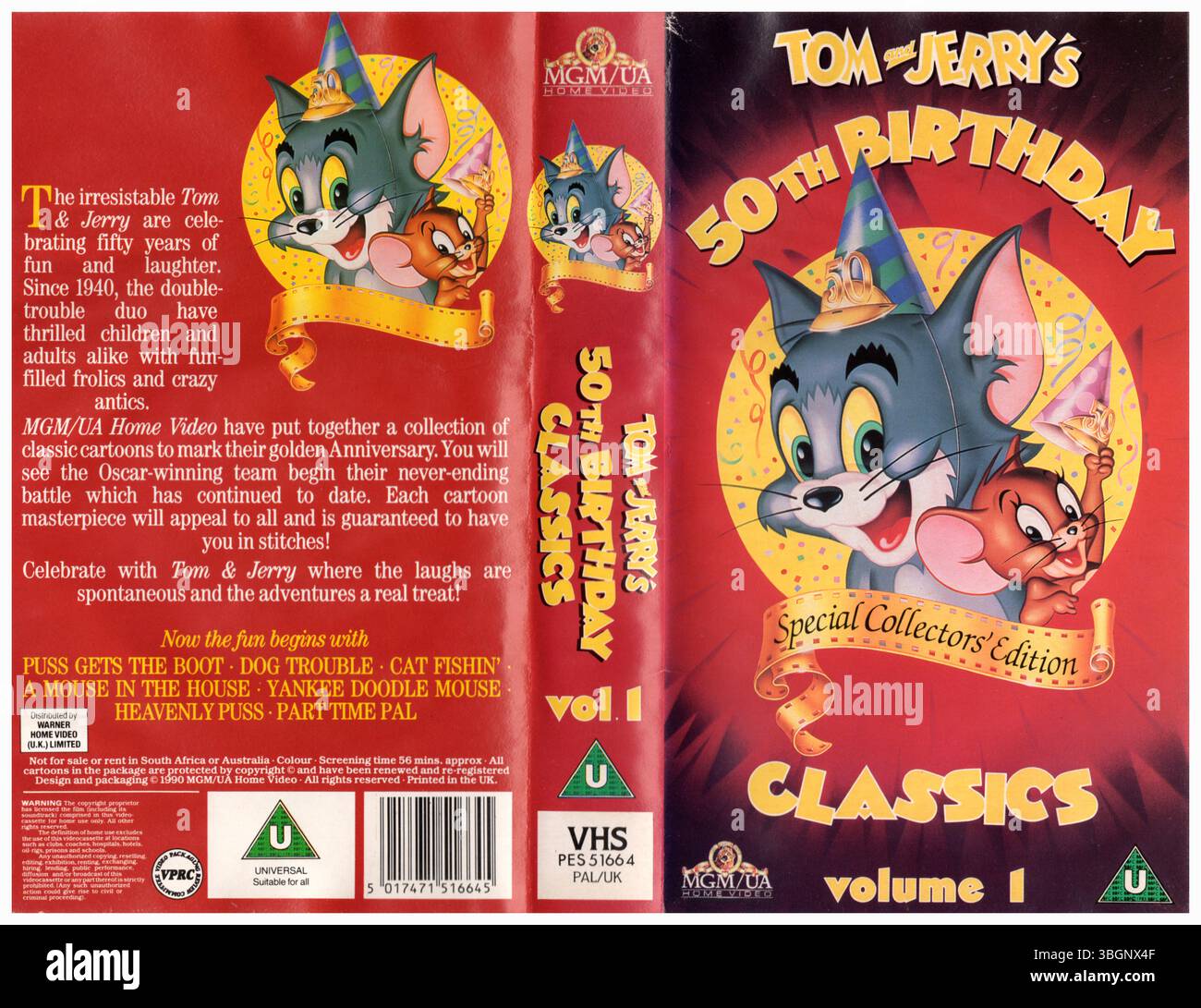 Tom and Jerry's 50th Birthday Classics Vol. 1 VHS Cover (1990) (UK) by ...