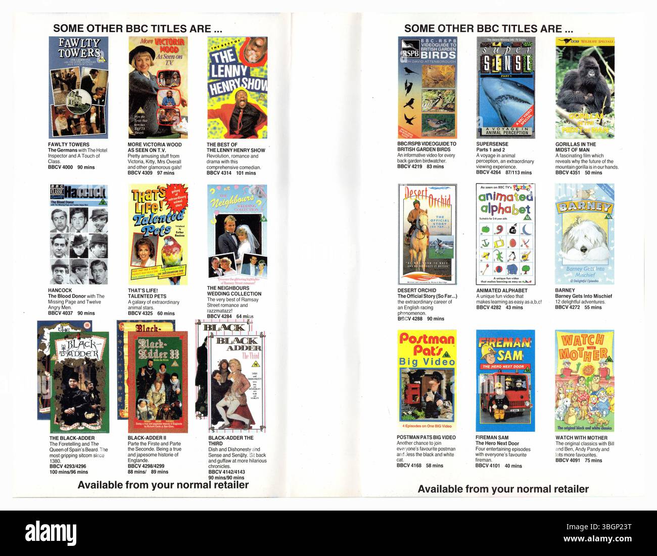 1990 UK BBC VHS video titles catalog promo Stock Photo - Alamy