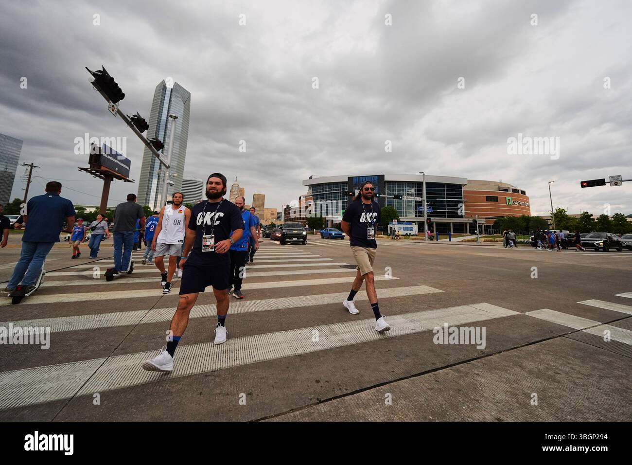 Fans walk outside the arena before Game 1 of the NBA Finals basketball ...