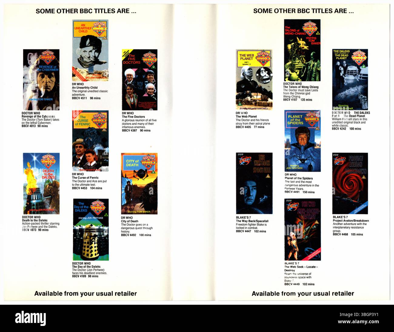 1992 UK BBC VHS video titles promo; Dr Who, Blake's Stock Photo - Alamy