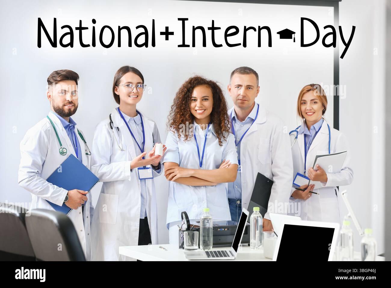 Banner for Happy National Intern Day with group of doctors Stock Photo ...