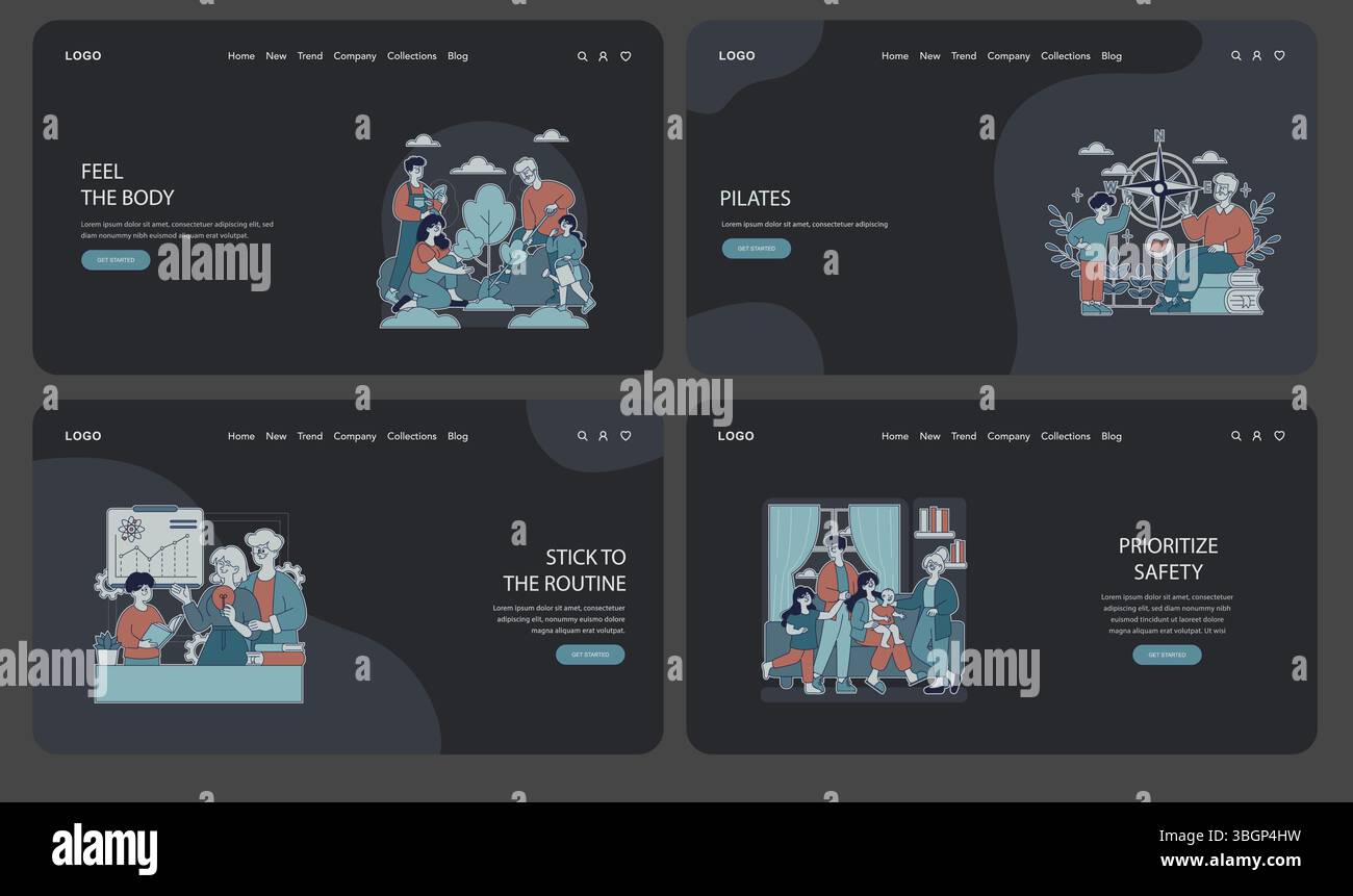 Family bonding activities vector set. Illustrations showing generations engaging in activities ...