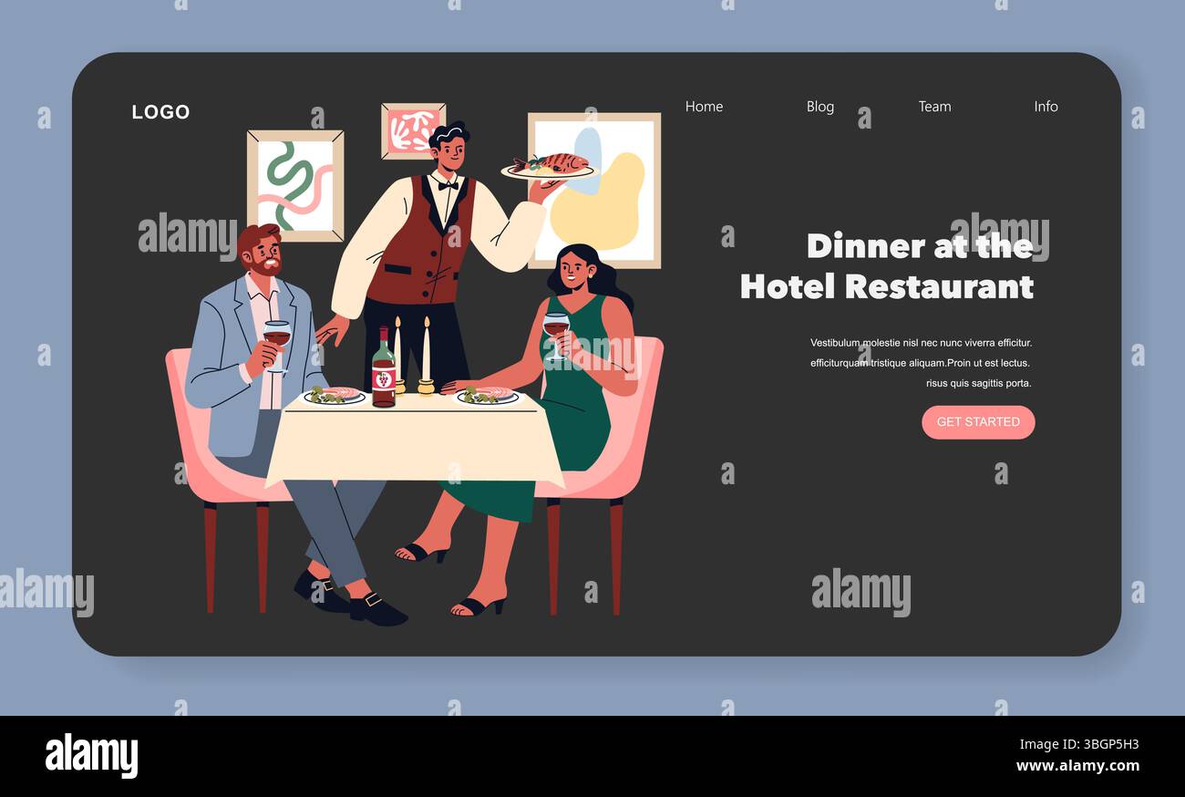 Hotel restaurant dining experience. Guests enjoy a lavish meal served ...