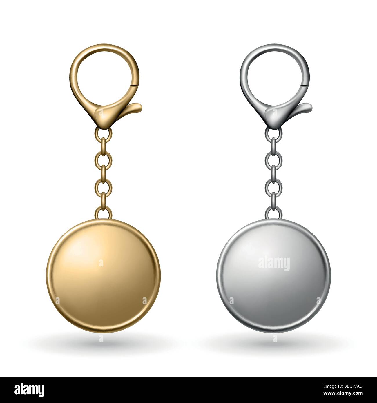 Vector Gold and Silver Keychain Icon Set, Isolated. Realistic Round ...