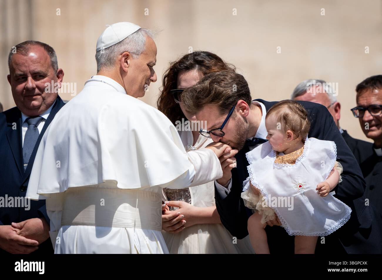 Pope Leo XIV delivers his blessing during the traditional Wednesday ...