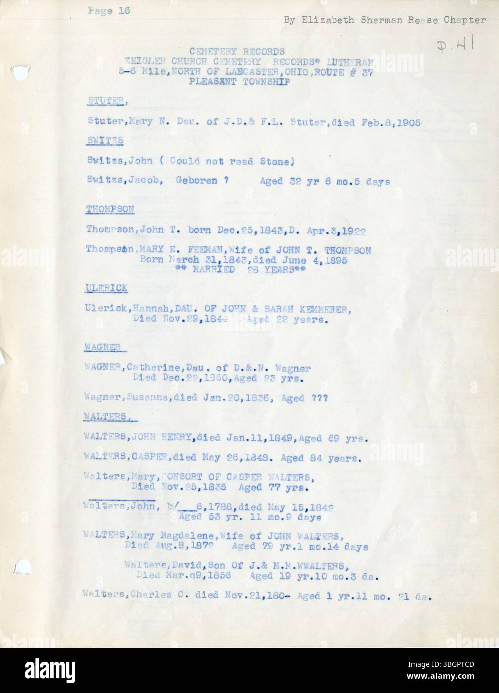 This page from the 1958 cemetery inscriptions collection contains ...