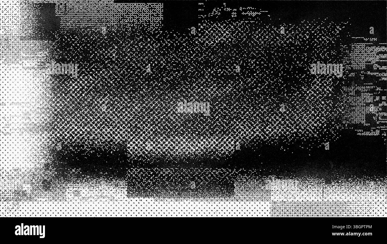 Abstract monochrome pixel art pattern featuring a dithered grunge ...