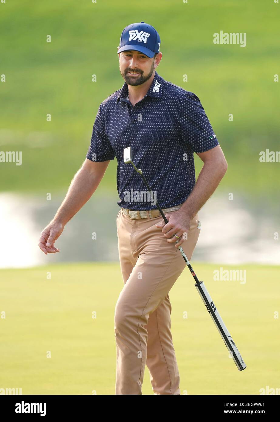 Cristobal Del Solar smiles on the 18th hole during the first round of the Canadian Open in Alton ...