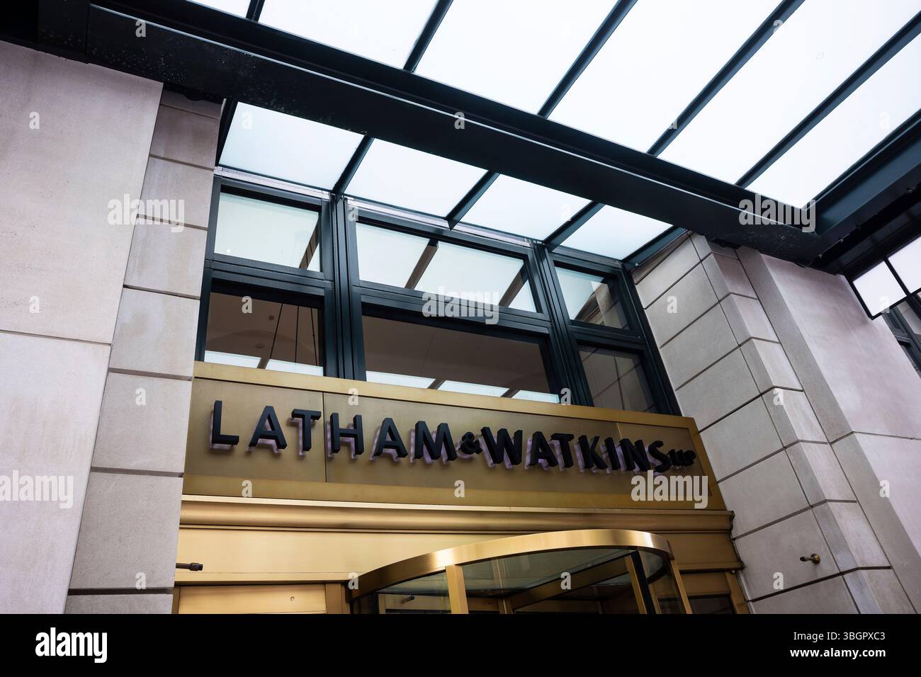 The exterior of the offices of Latham and Watkins LLP, a law firm, is ...