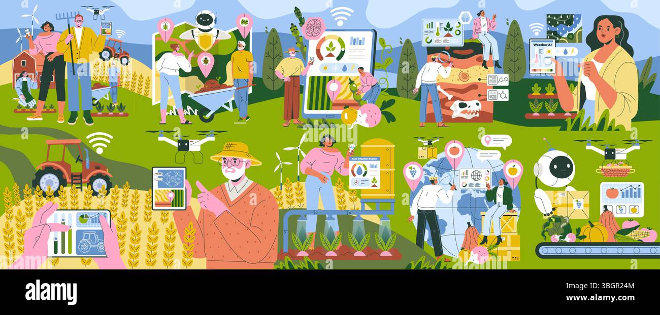 Vector illustration showcasing a futuristic approach to agriculture ...