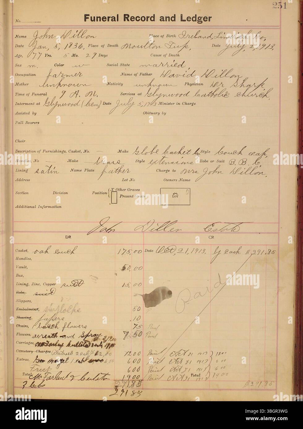This section of the funeral ledger, from 1911-1915, lists detailed ...