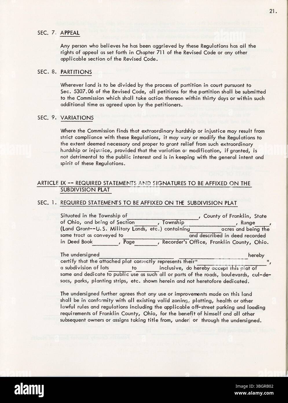 The 1956 Subdivision Regulations for Franklin County, Ohio, Master Plan ...
