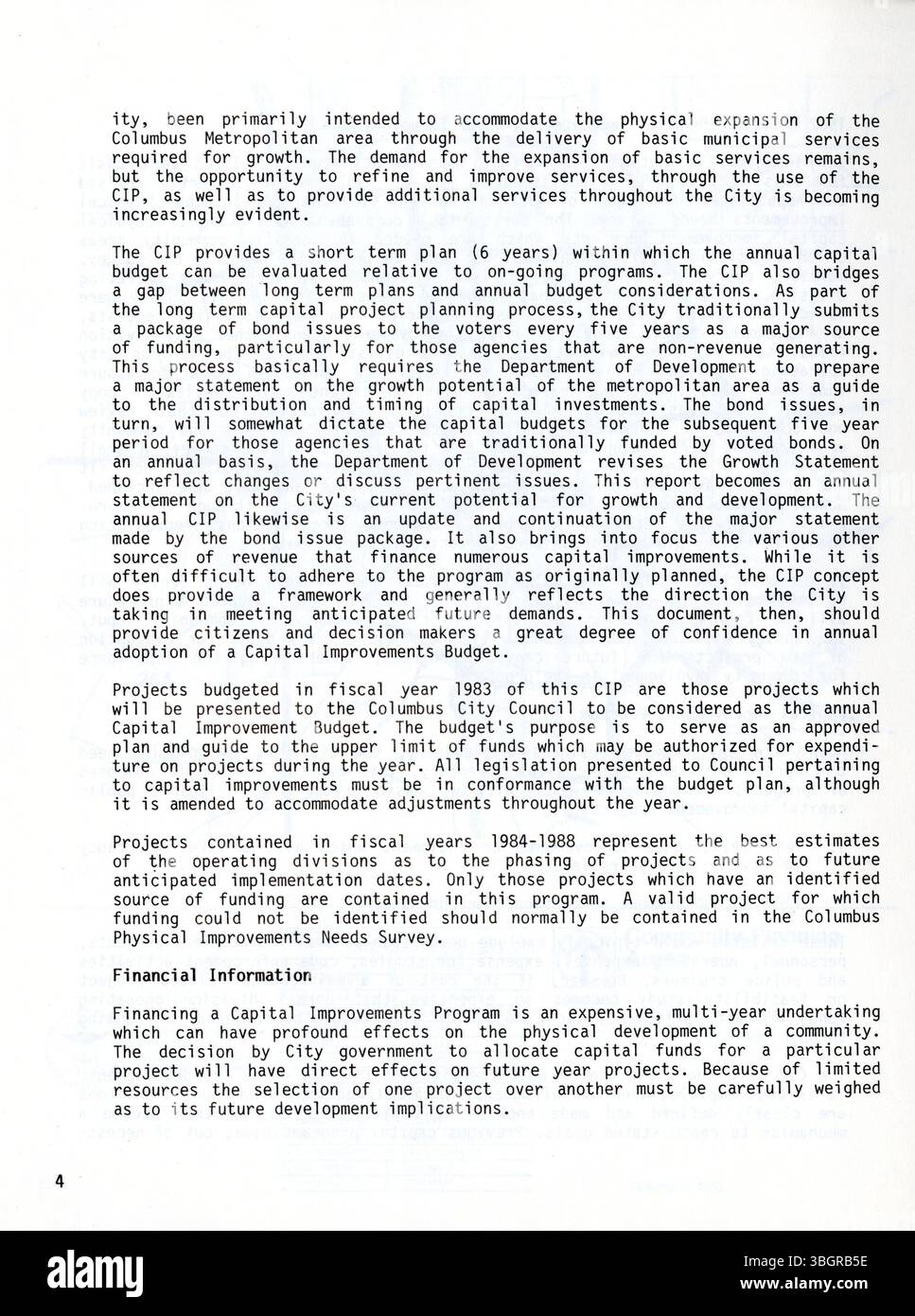 The 1983 Columbus Capital Improvements Program and Budget addresses the ...