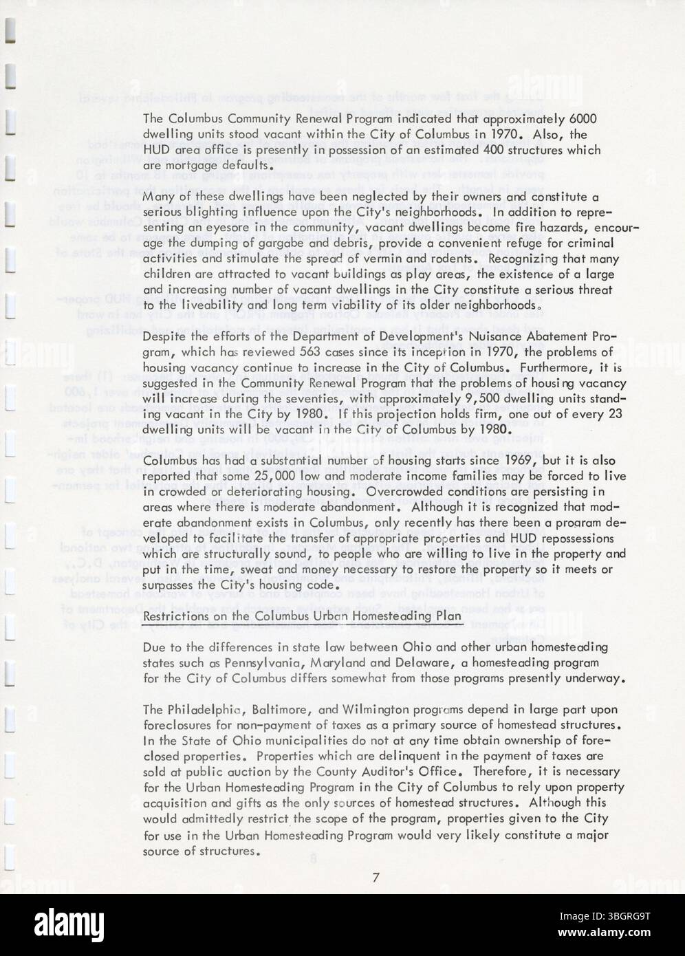 This section of the 1975 Columbus Urban Homestead Program discusses the ...