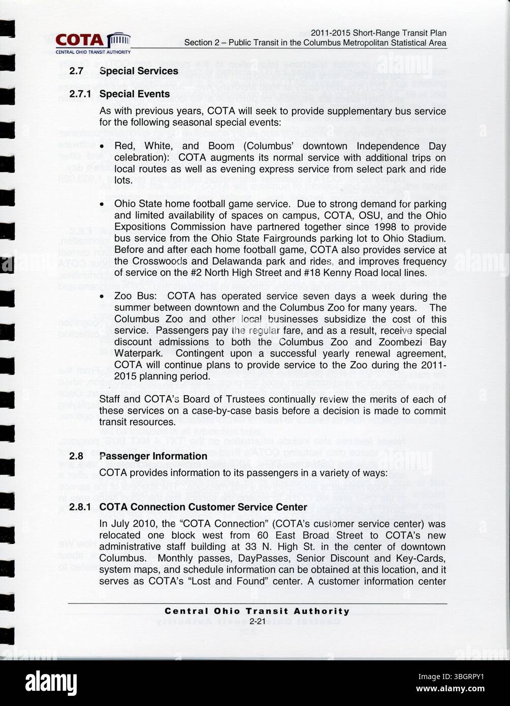 The 2011-2015 COTA Short-range Transit Plan assesses the transit needs ...
