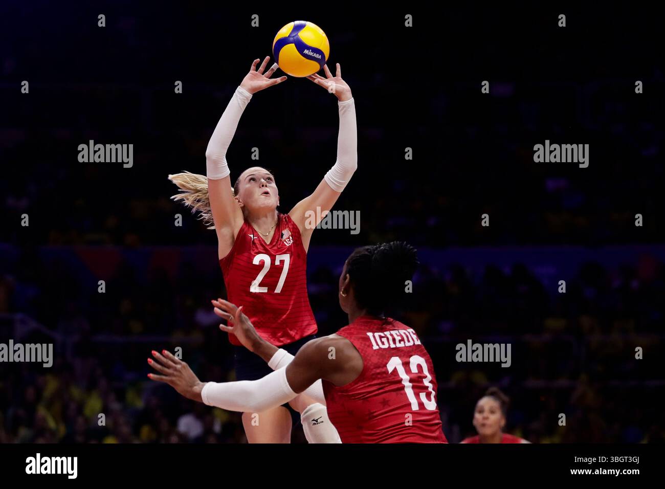Ella Powell of the United States sets the ball during a Women's ...