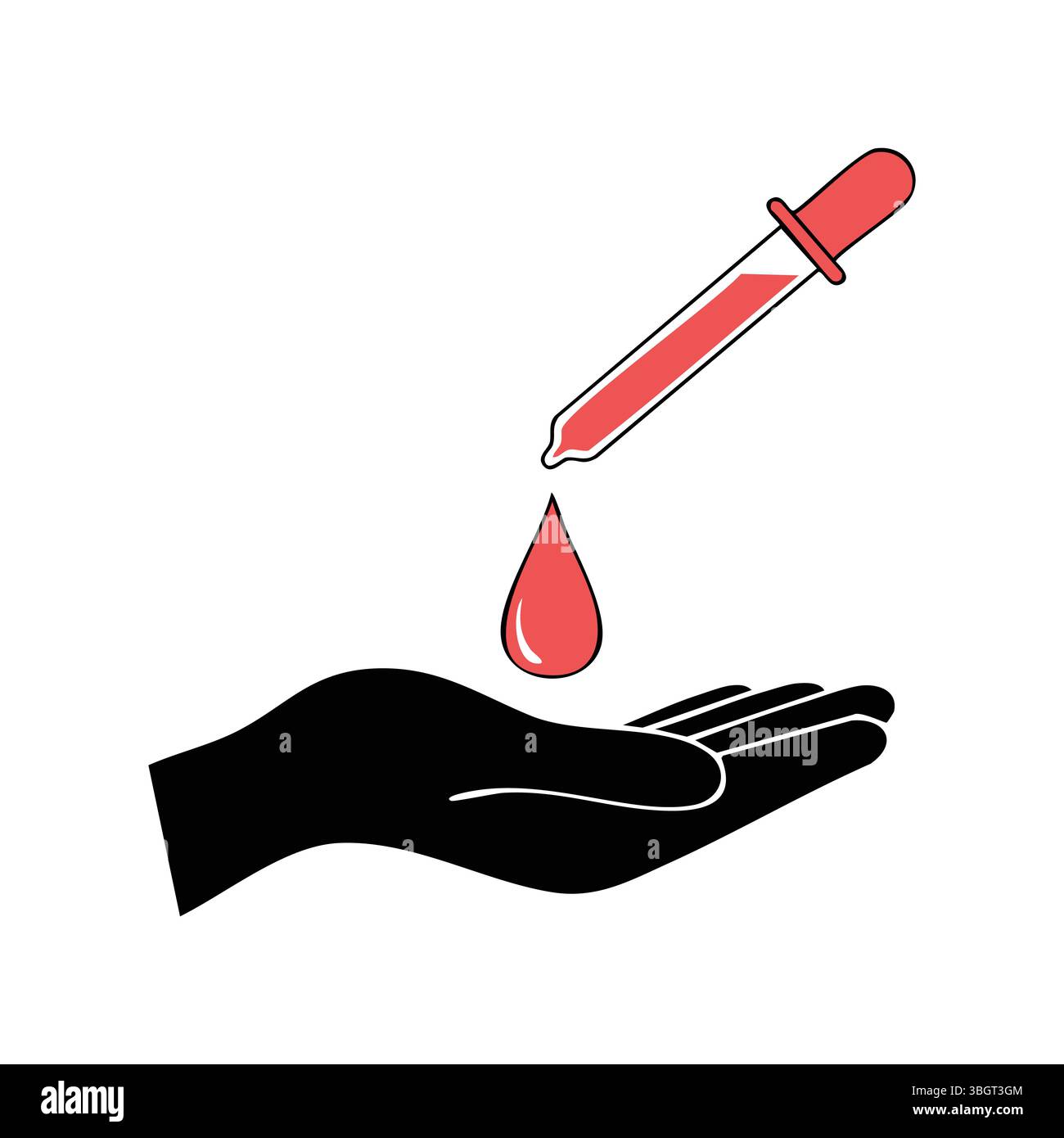 A stylized illustration of a blood donation concept featuring a dropper ...