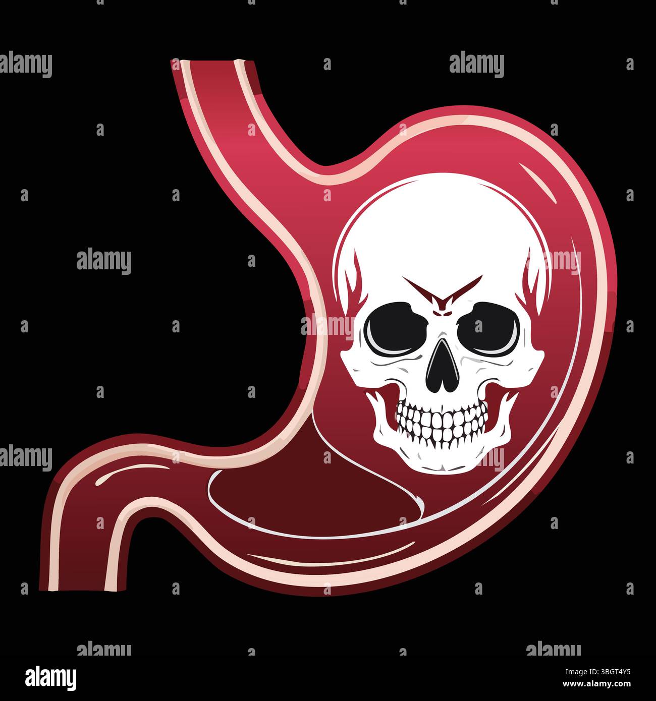 Illustration of a stomach with a skull inside, symbolizing danger ...