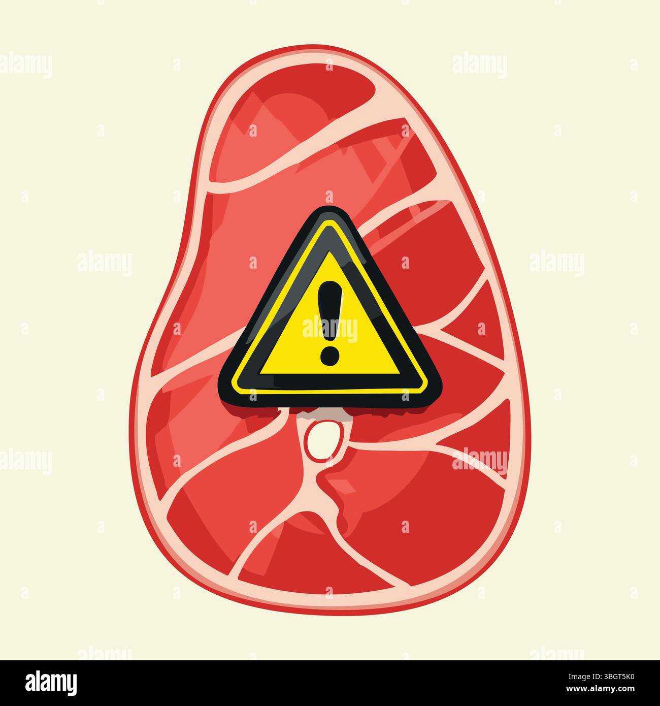 A raw meat cut with a warning sign, cautioning about food safety and ...