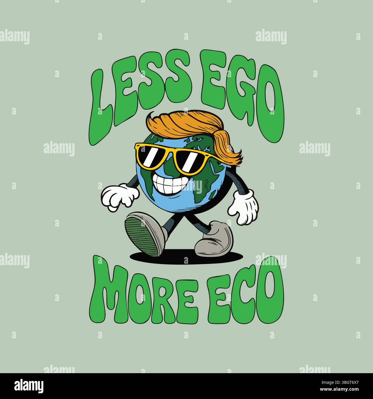 Cartoon Earth character with sunglasses and hair walks with the message ...