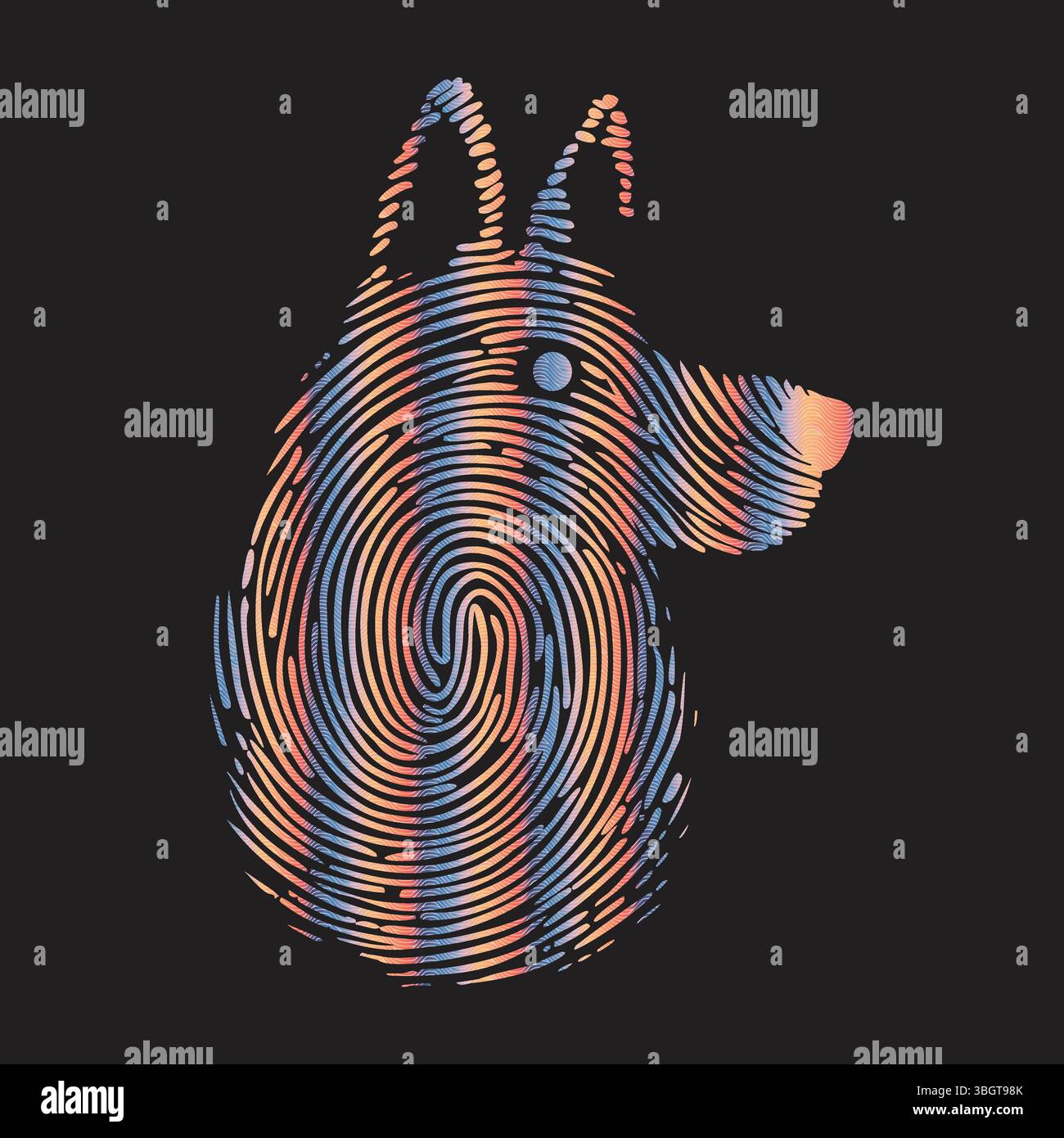 Dog head silhouette made of fingerprint pattern. The colors are blue ...