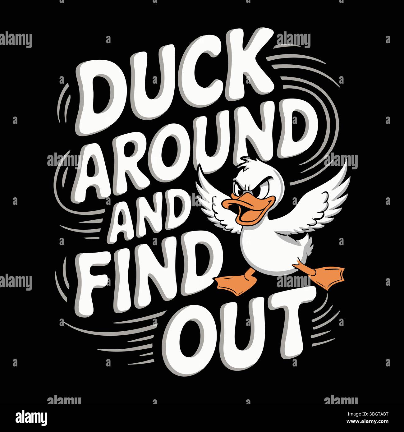 Cartoon illustration of an angry duck with bold white typography on a ...