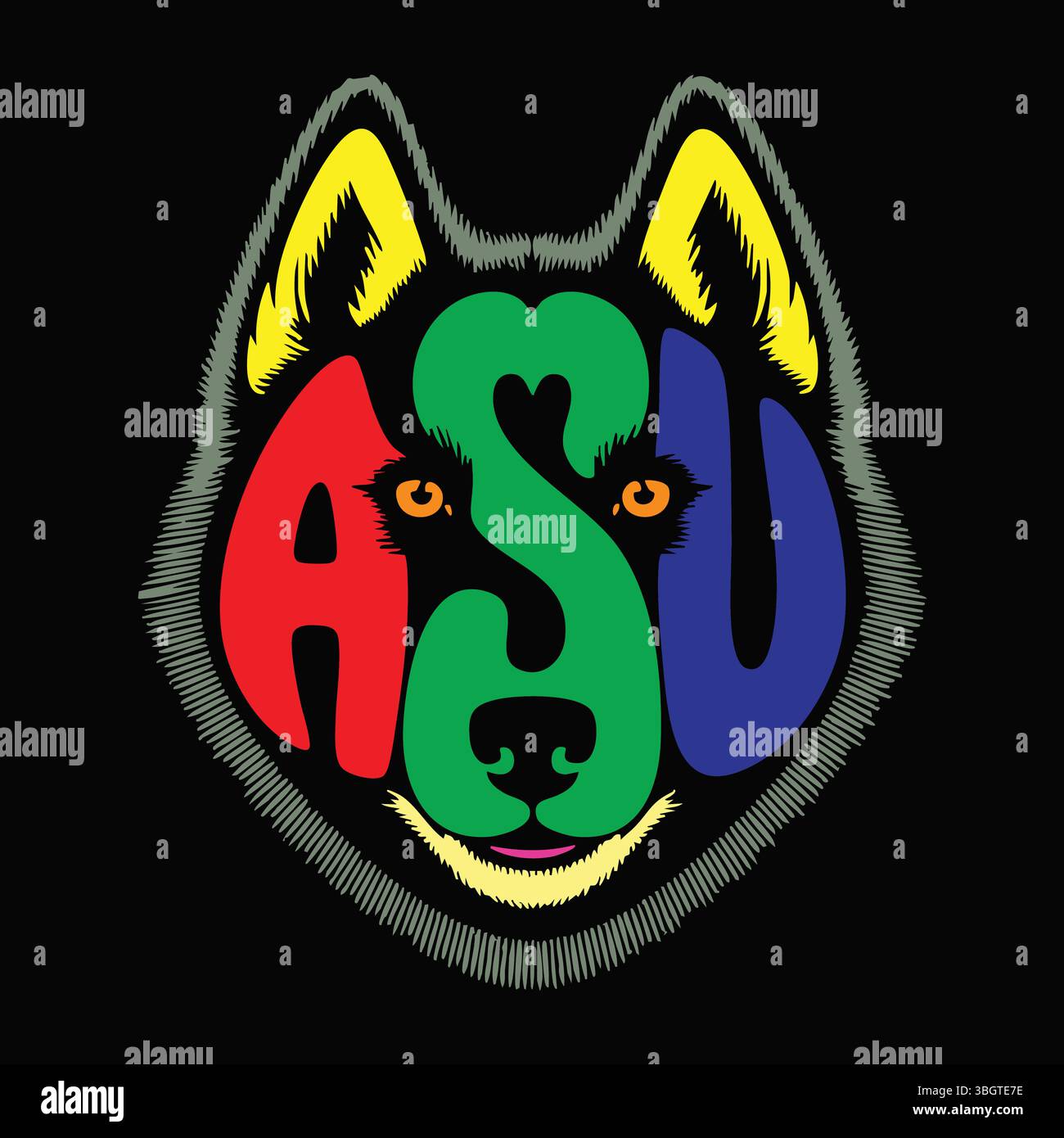 A stylized wolf head with the letters ASU integrated into the design ...