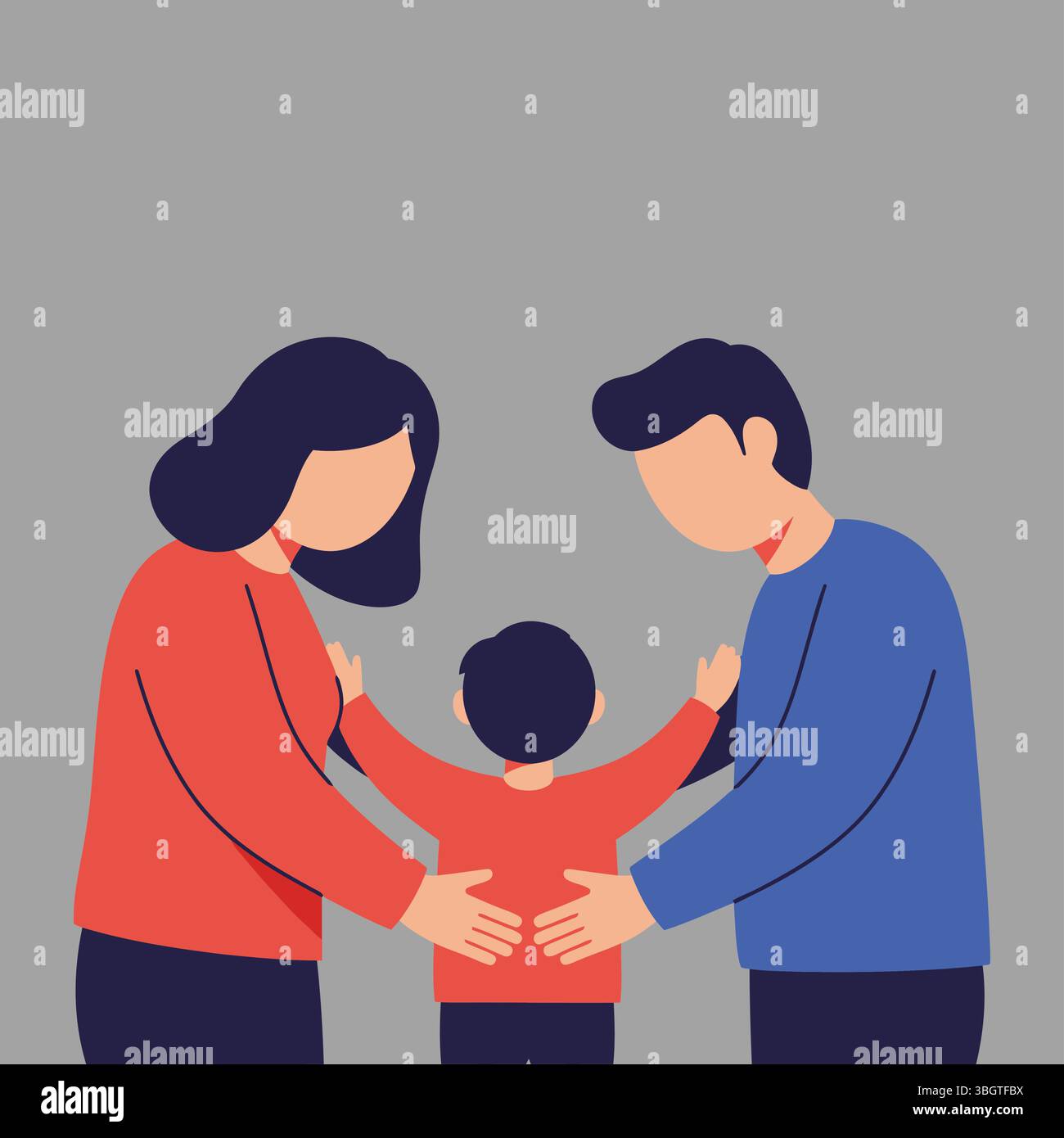 Stylized vector illustration of a faceless family embracing. A mother ...