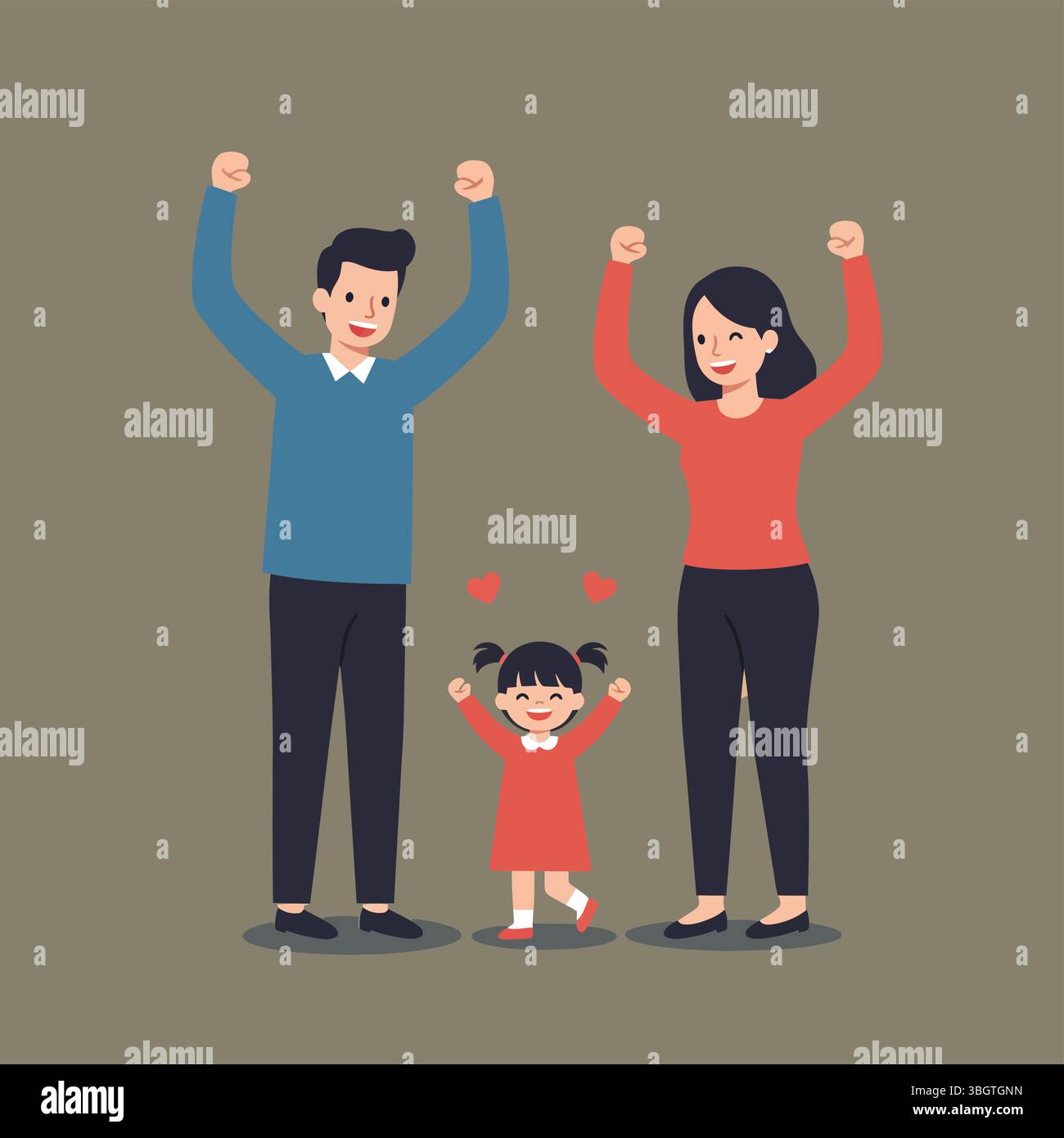 A happy family of three, with a father, mother, and daughter ...
