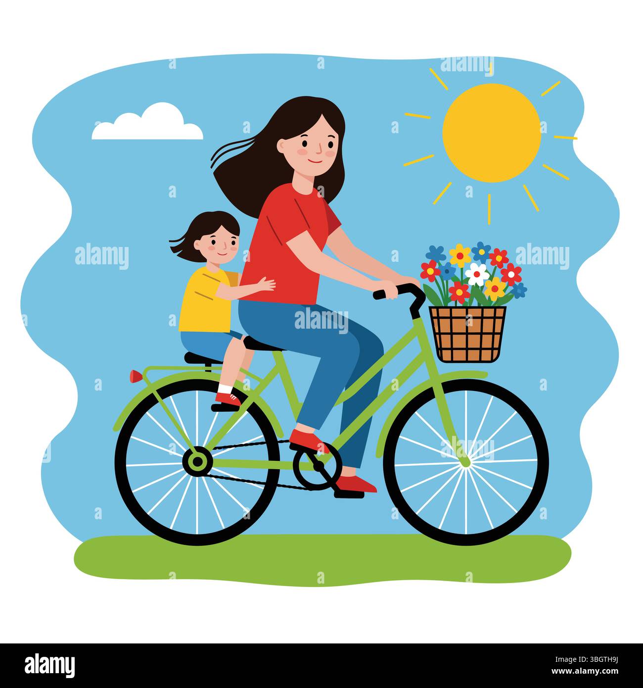 Mother and daughter riding bicycle Stock Vector Images - Alamy