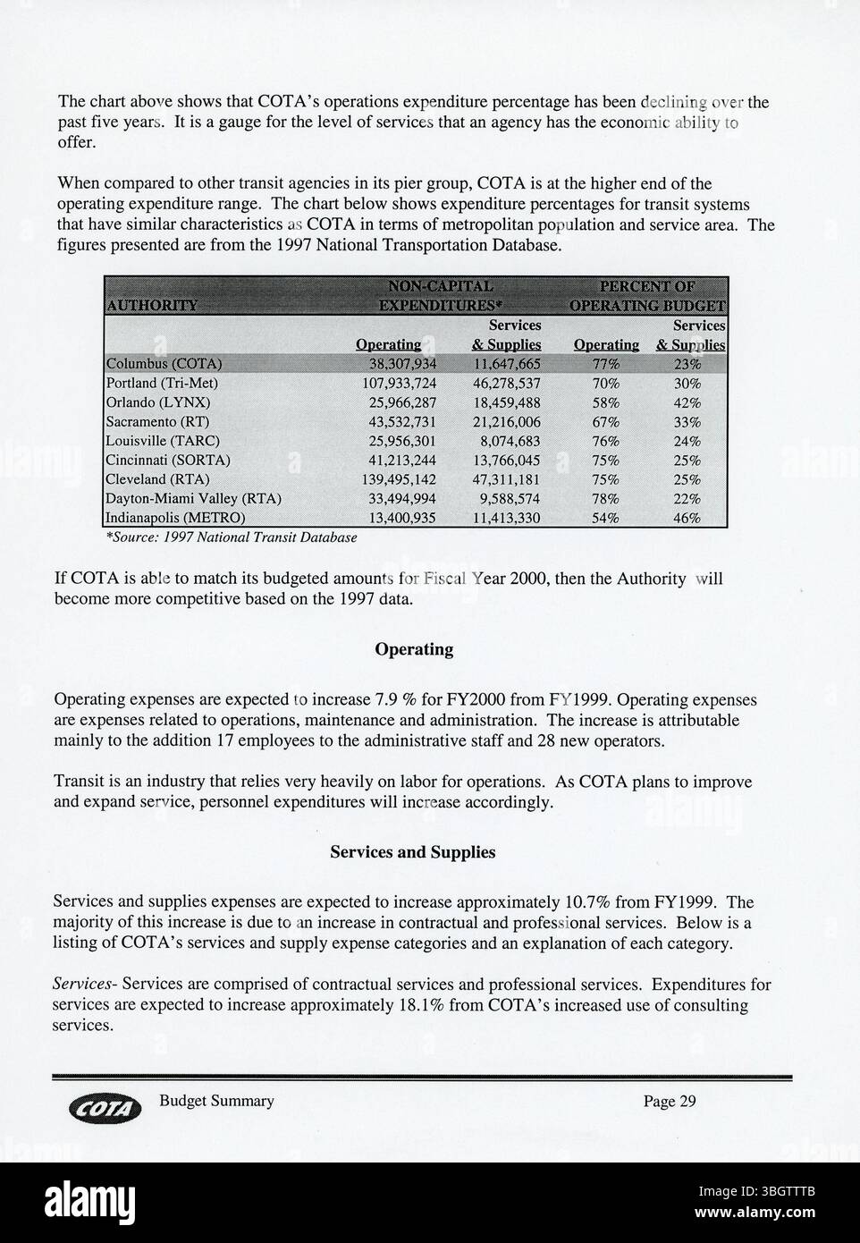 The COTA fiscal year 2000 budget titled 'Building on Community ...