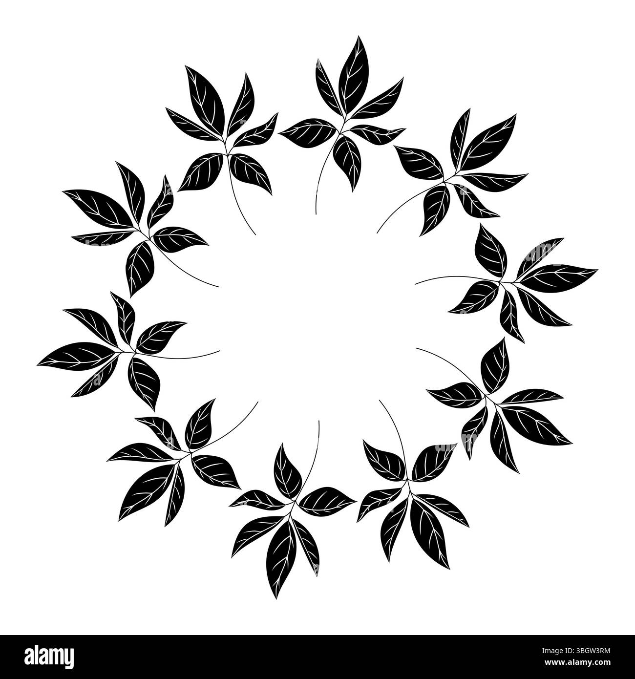 Modern leaf wreath frame Black and White Stock Photos & Images - Alamy