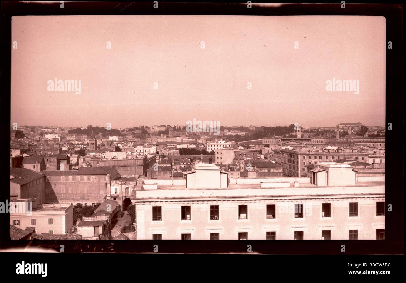 An aerial view of Rome, showing the Roman Forum and Palatine Hill. This ...