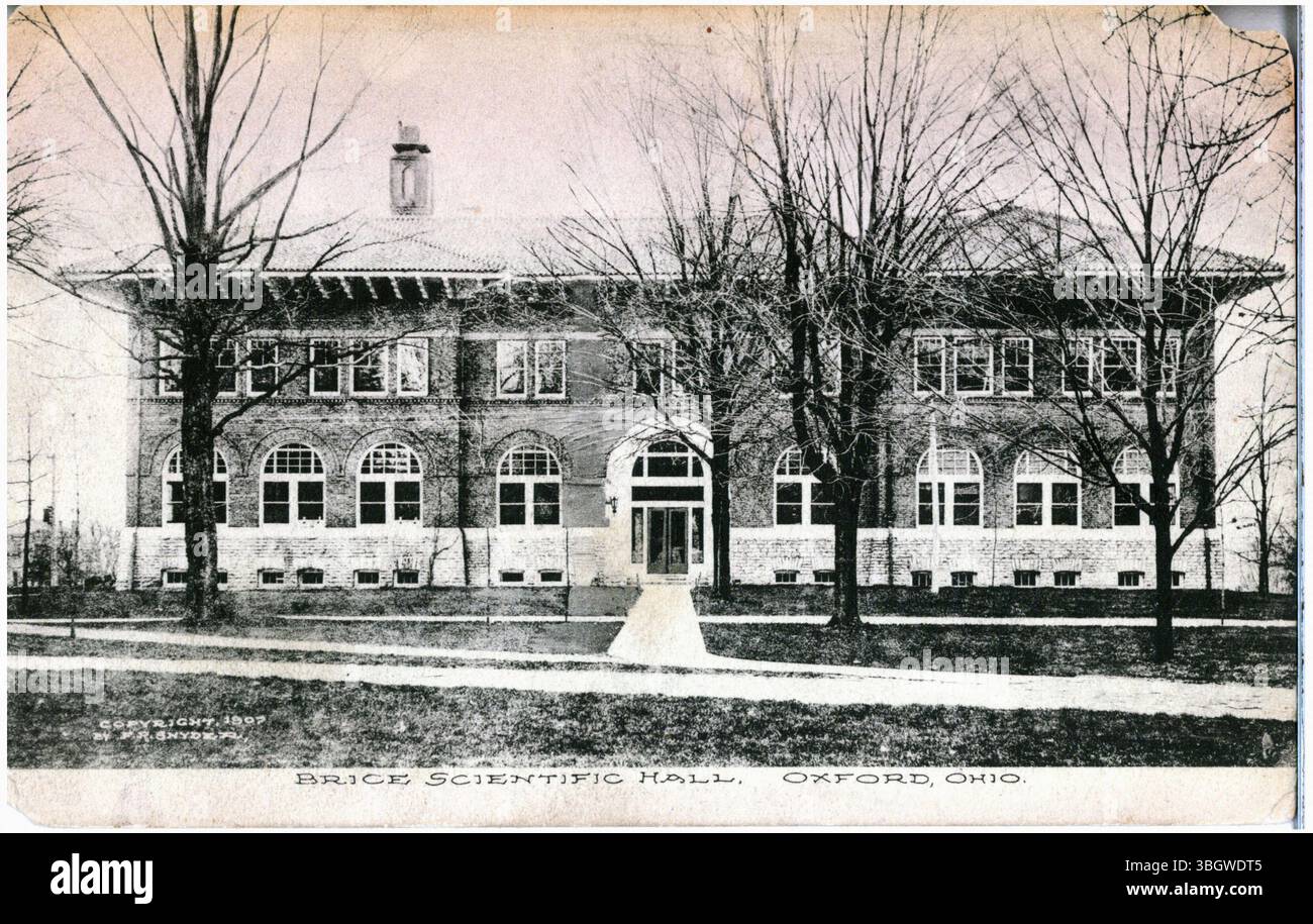 A 1908 black and white photograph showing Brice Scientific Hall, a ...