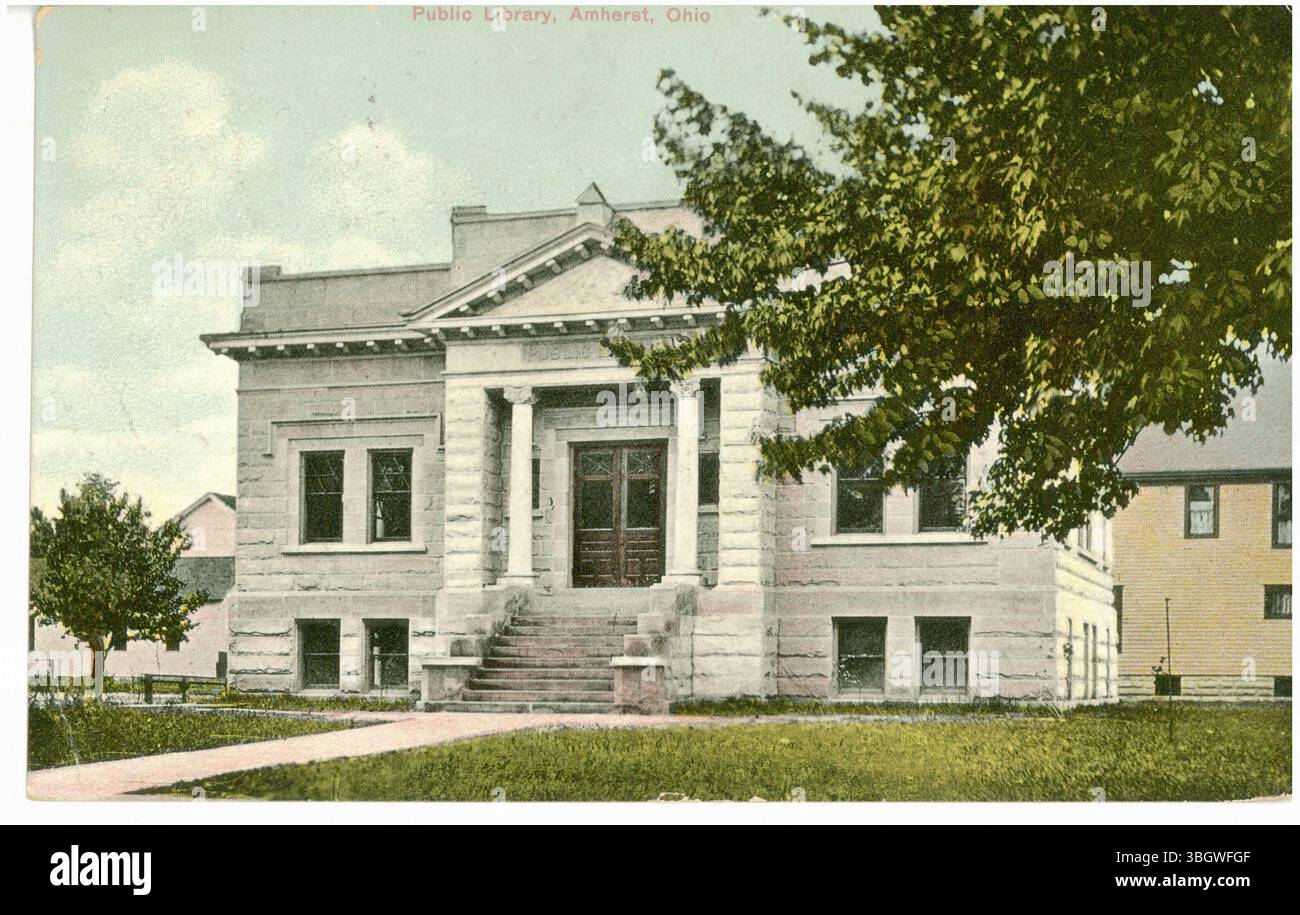 This 1909 photograph showcases the Carnegie Public Library in Amherst ...