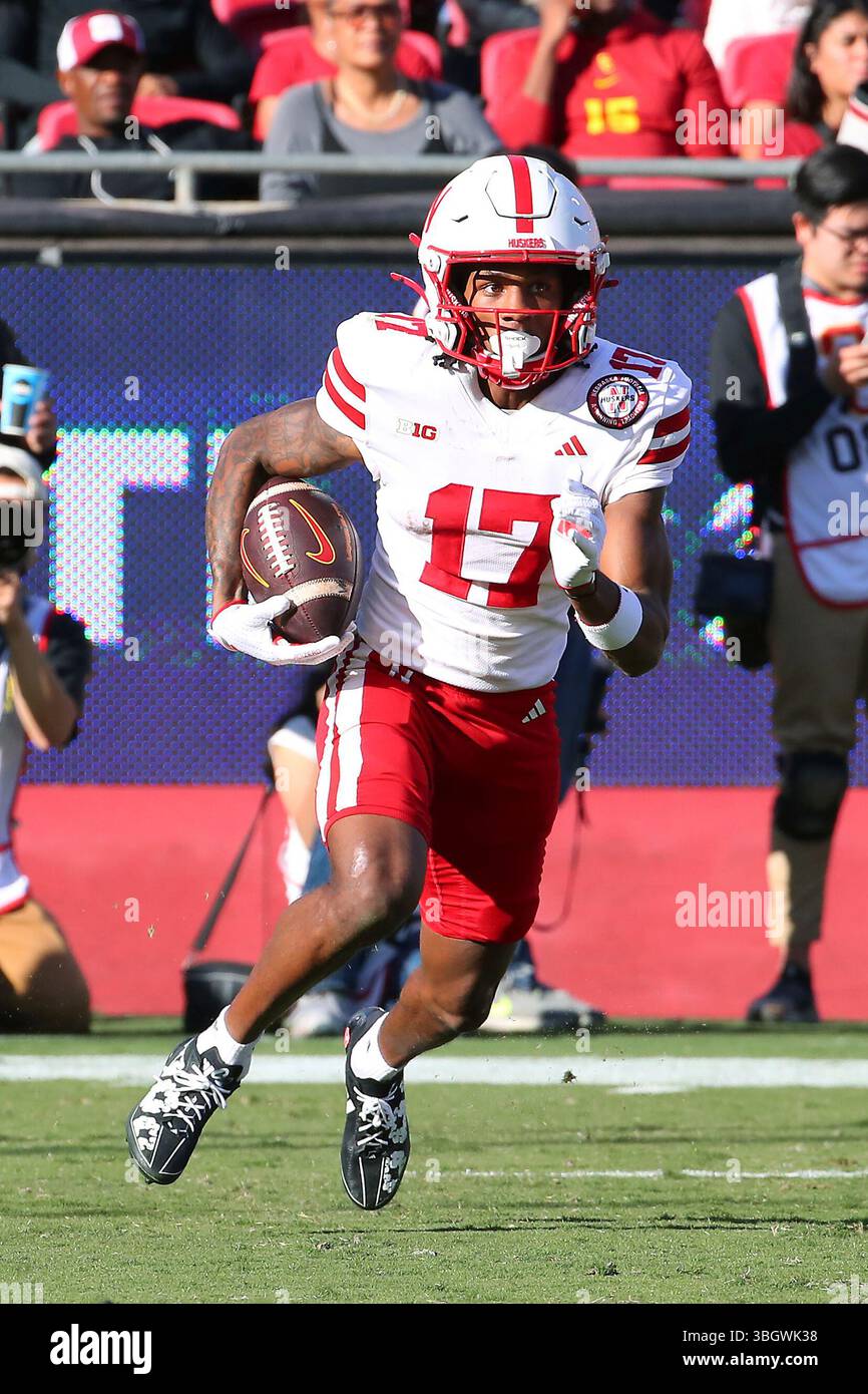 Nebraska wide receiver Jacory Barney Jr. (17) runs the ball during an ...