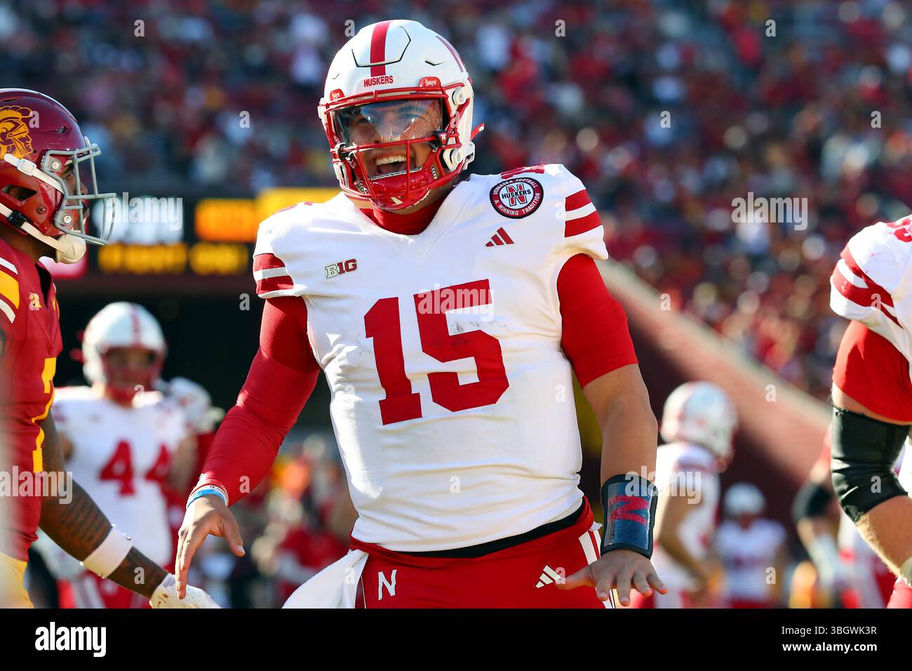 Nebraska quarterback Dylan Raiola (15) celebrates during an NCAA ...