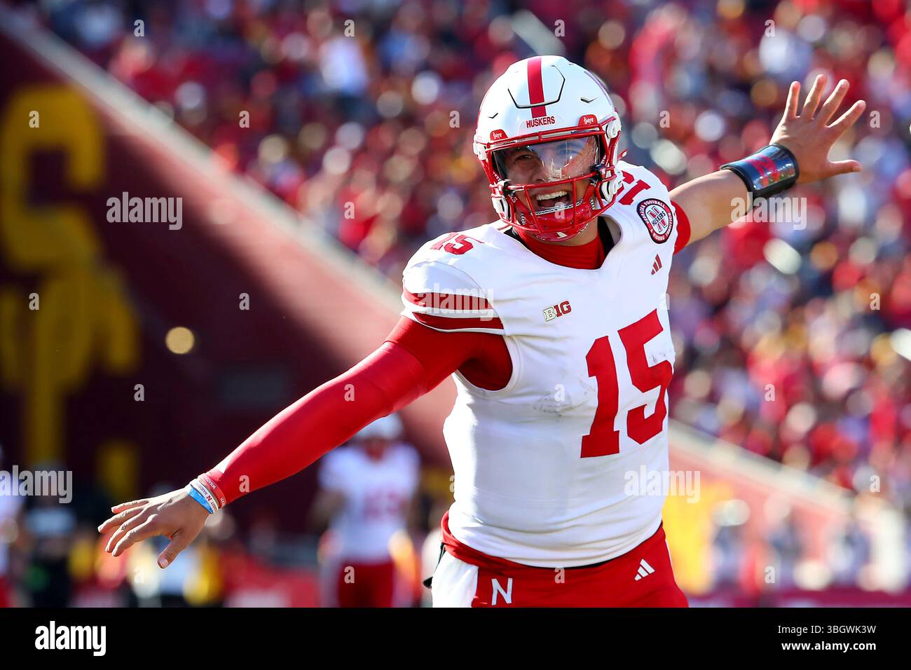 Nebraska quarterback Dylan Raiola (15) celebrates during an NCAA ...