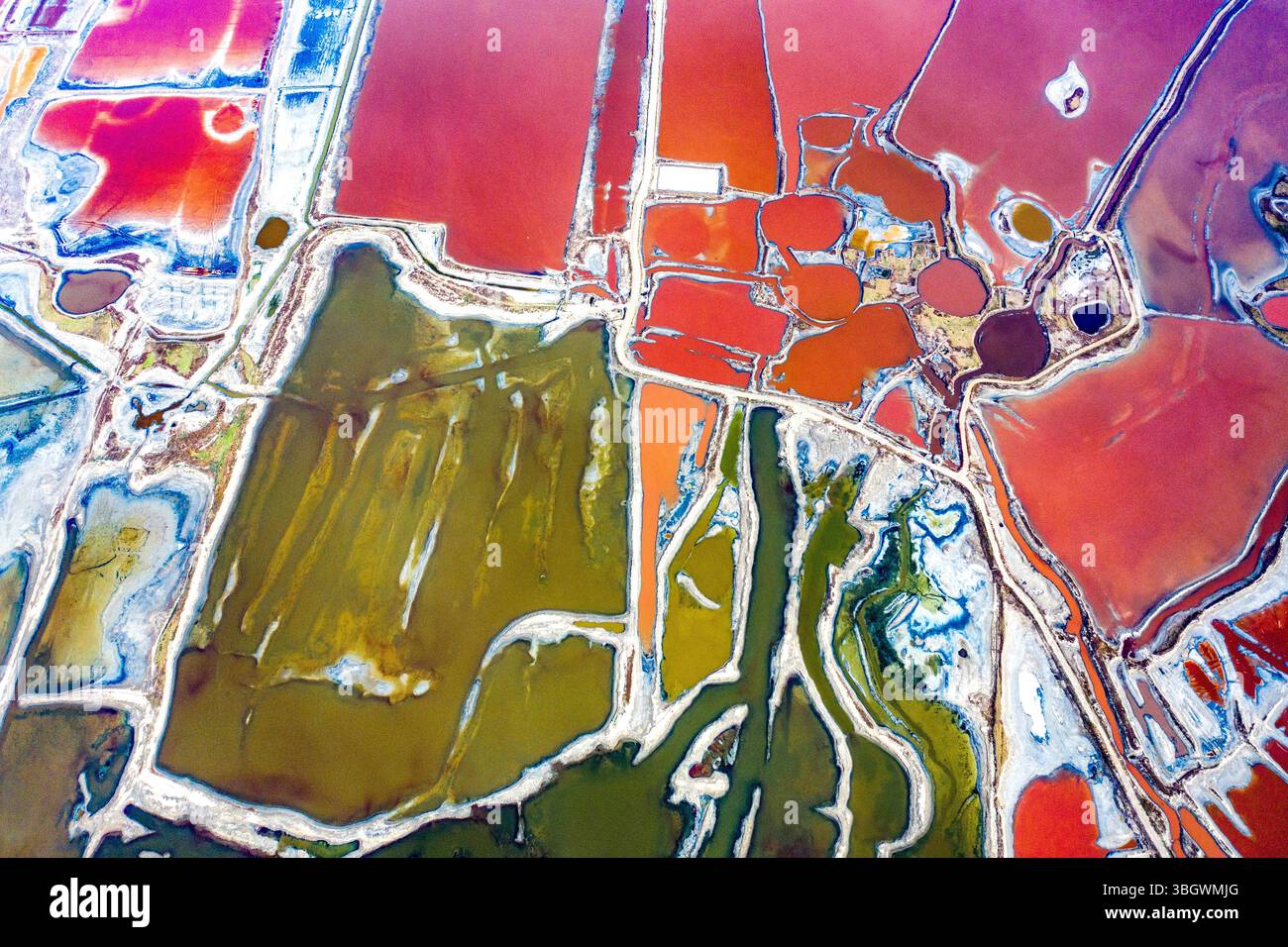 Aerial photo shows the colorful salt lake in Yuncheng City, north China ...