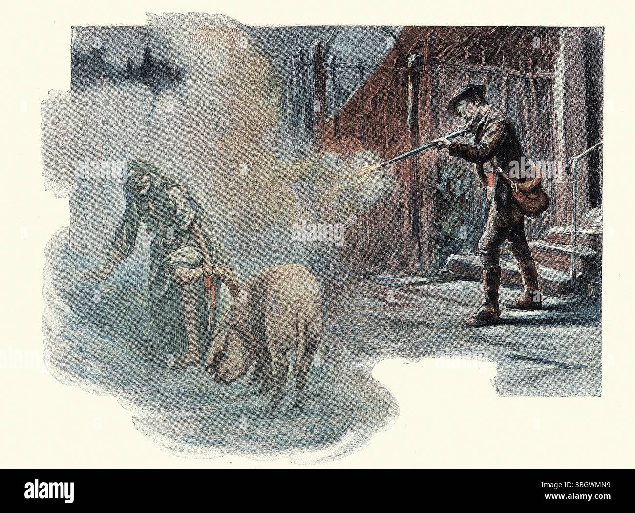 Man shooting gun at a witch, ghost, La Sorciere by Georges Montiere ...