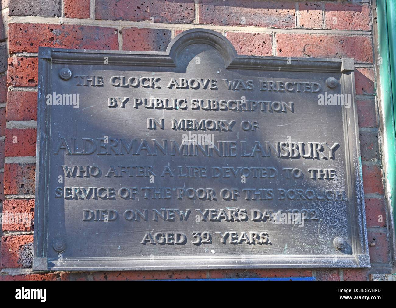Plaque explaining the Minnie Lansbury Memorial Clock, Bow Road, Bow ...