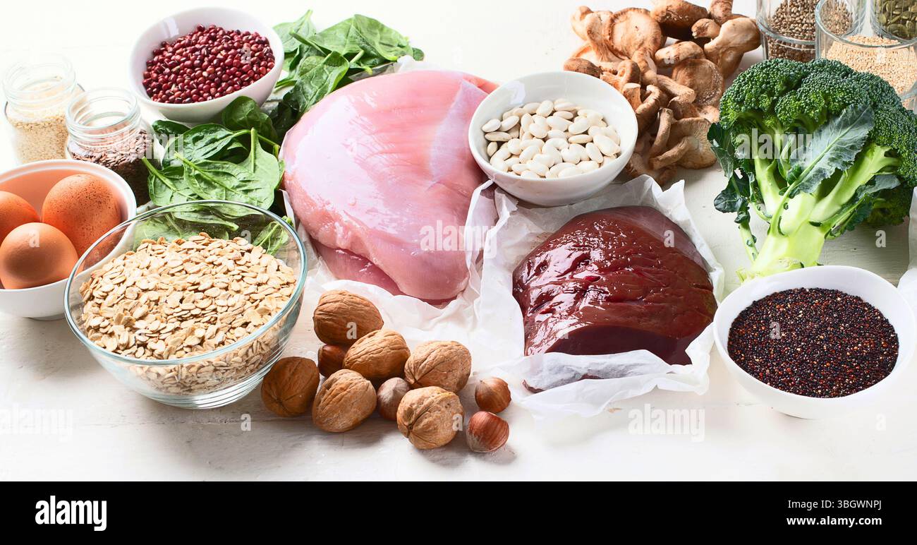 Iron rich foods. Healthy diet eating concept Stock Photo - Alamy